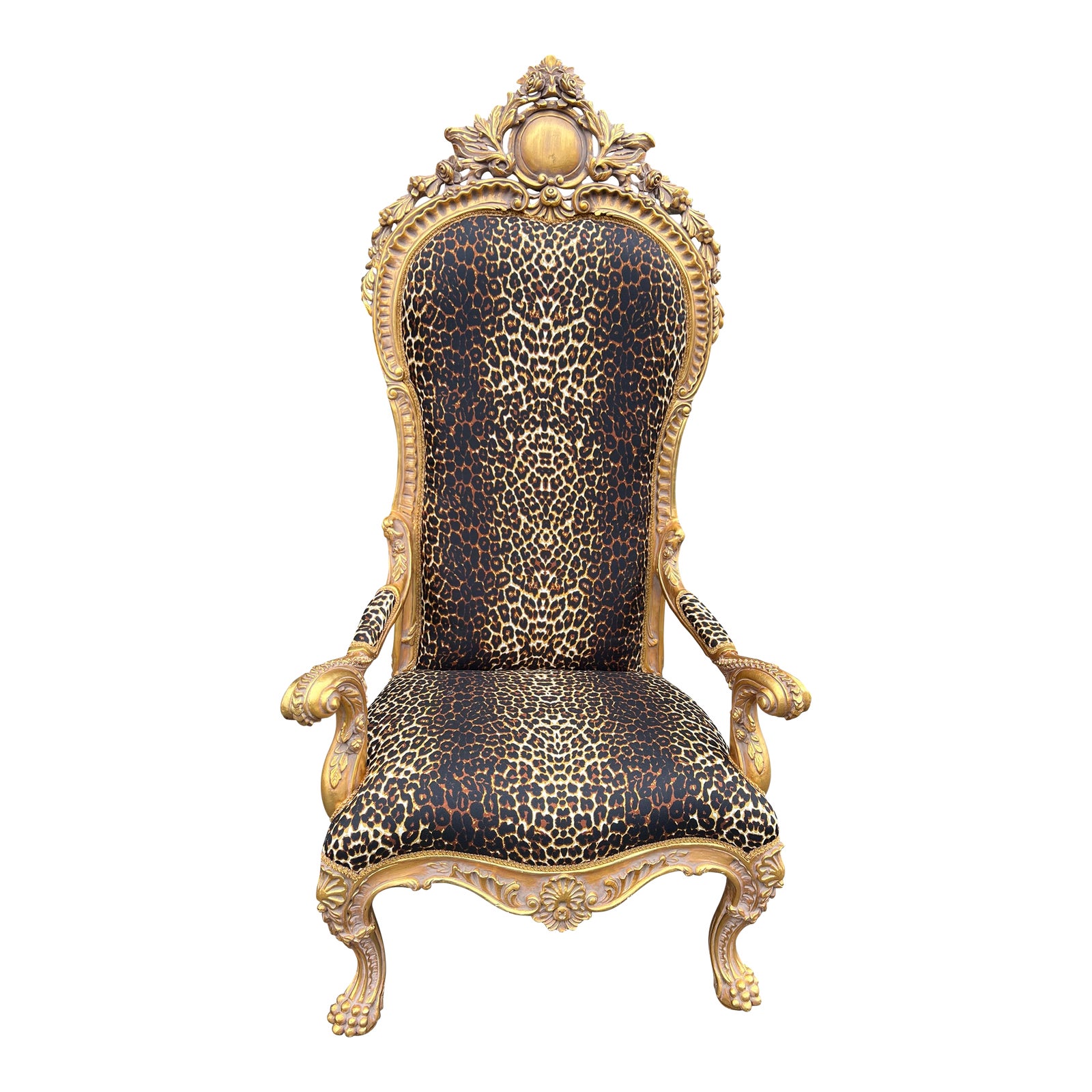 Vintage Throne Leopard Print Chair | Chairish
