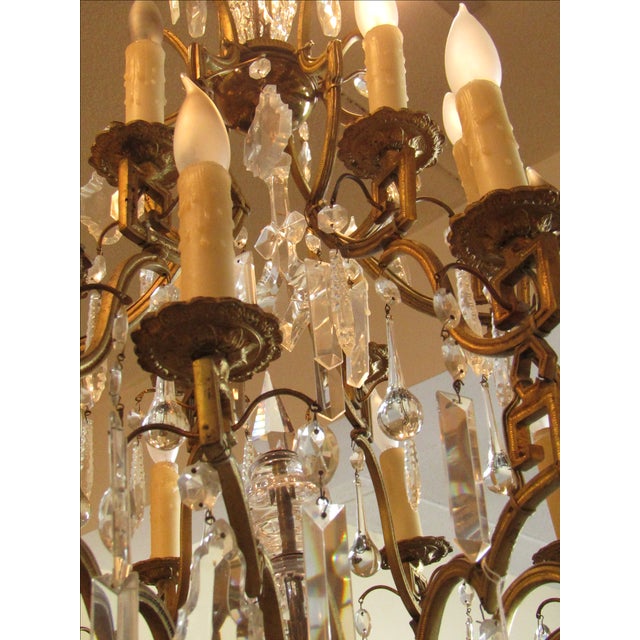 Antique Gold Metal Crystal Chandelier | Chairish