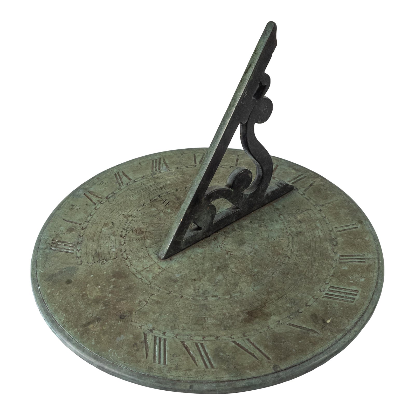 1980's Verdigris Bronze Garden Sundial by Virginia Metalcrafters | Chairish
