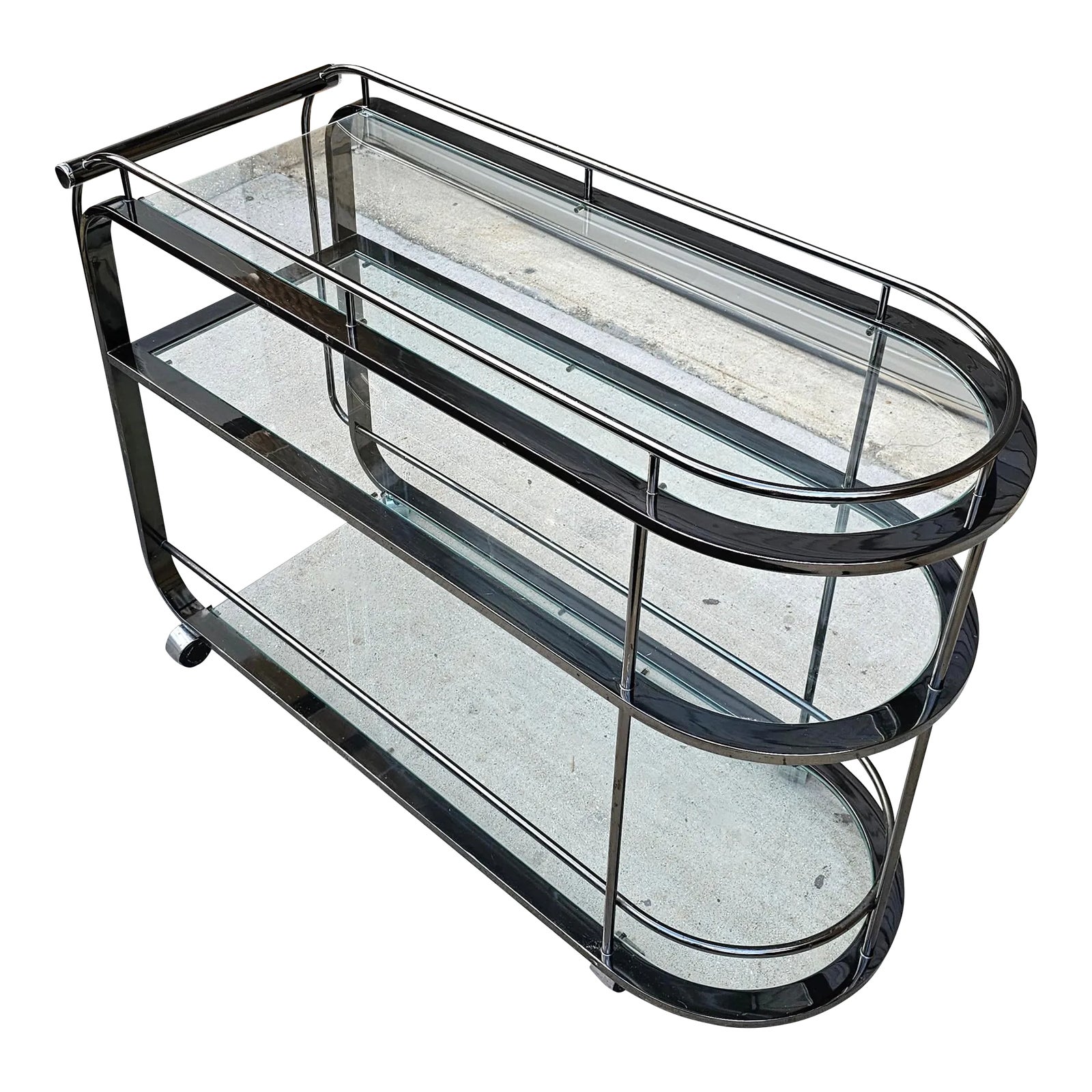 Vintage 1992 Three Glass Tier Bar Cart in Nickel by Dia (Design ...