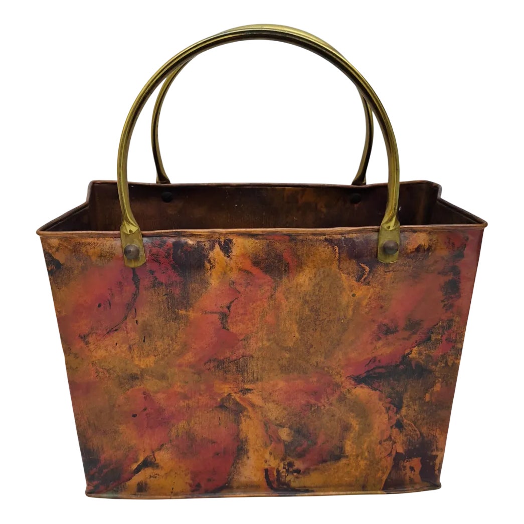 Mid-Century Italian Enameled Copper Magazine Rack with Brass Handles ...