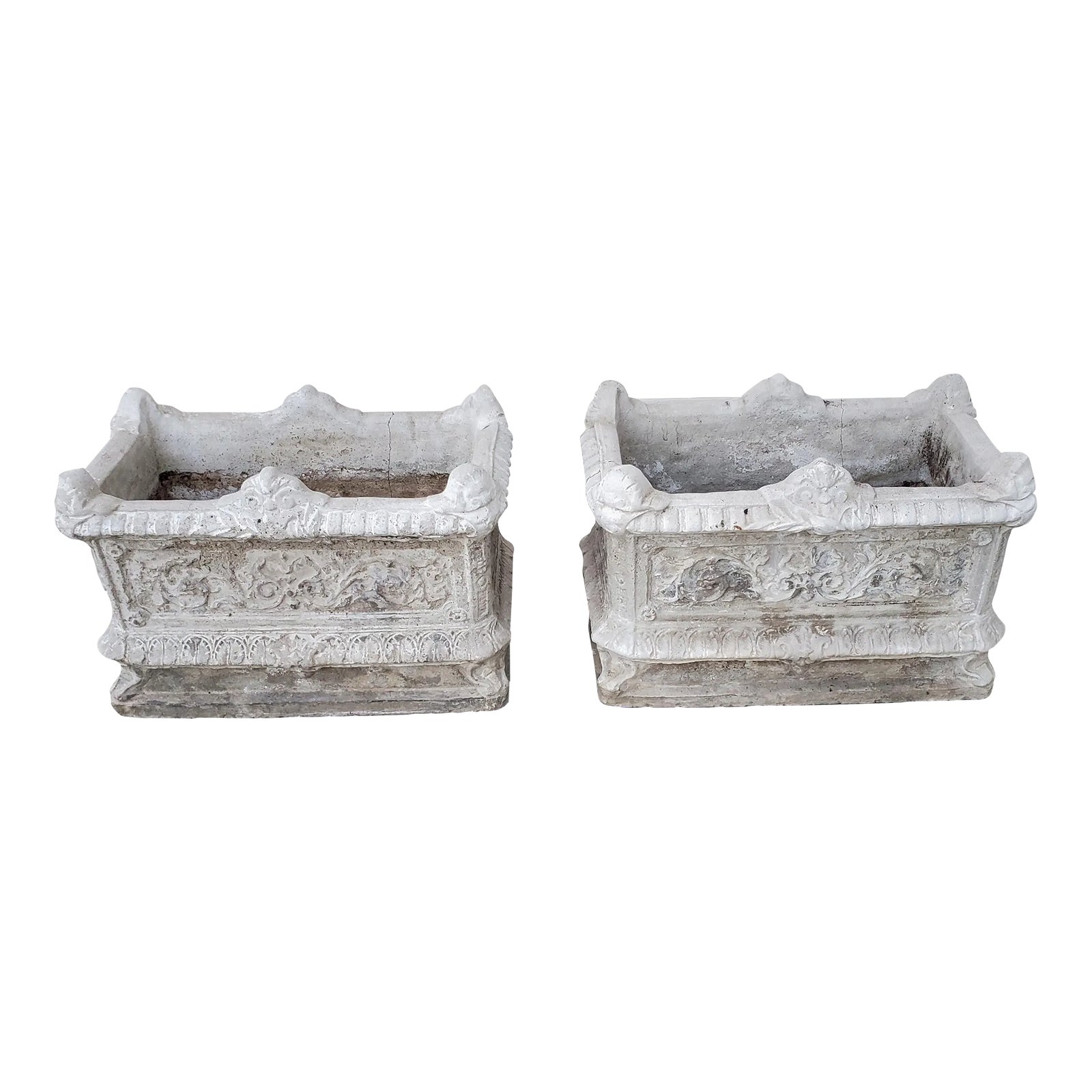 Antique English Weathered Stone Concrete Scroll and Acanthus Leaf Motif ...