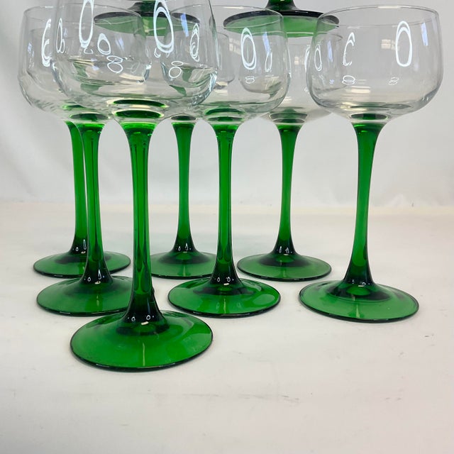 Mid Century French Emerald Green Stem Wine Glasses Set Of 9 Chairish