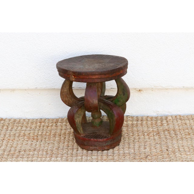 Handcarved Semi-Abstract Painted African Stool | Chairish