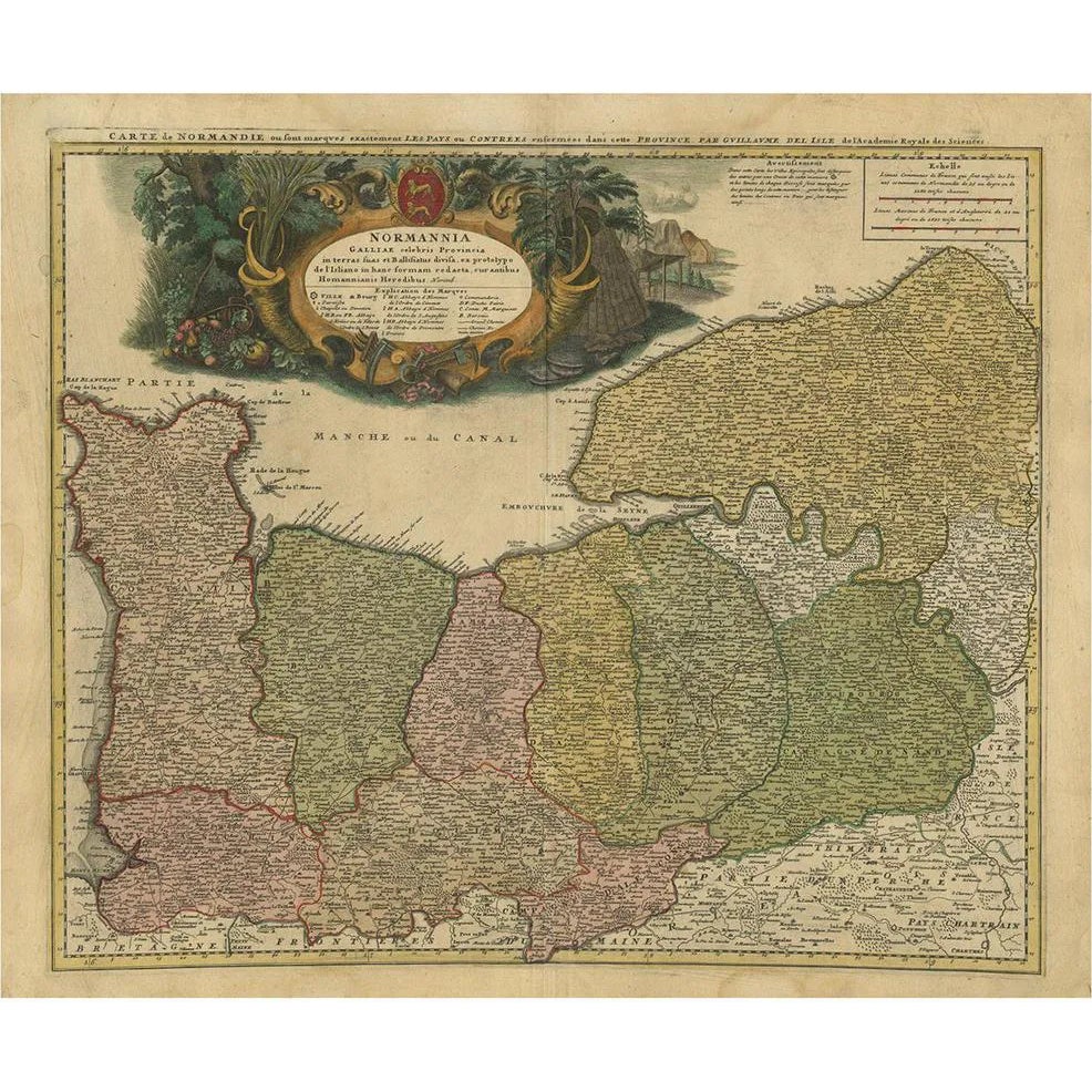Antique Map of Normandy France by Homann Heirs, 1740 | Chairish