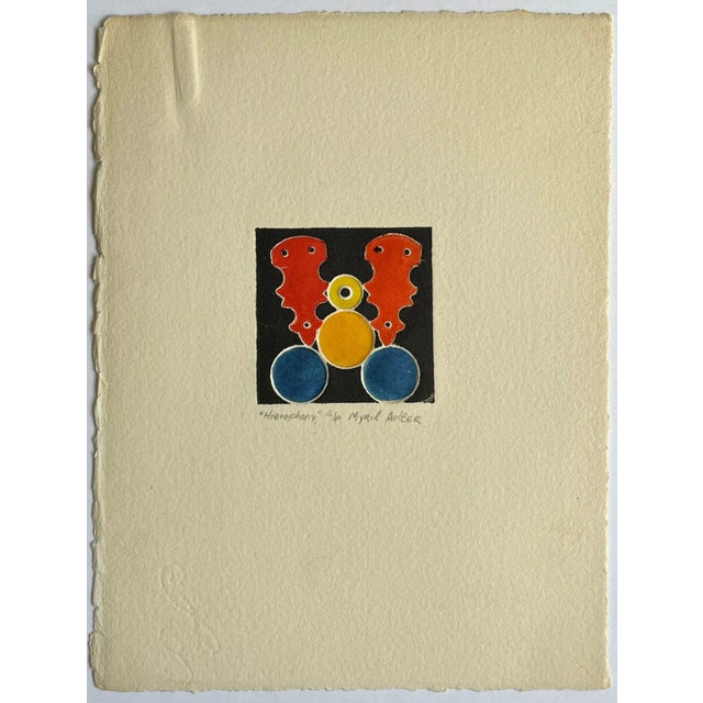 1960s "Hierophany" Red, Blue, Yellow Collagraph Ny Artist Myril Adler ...