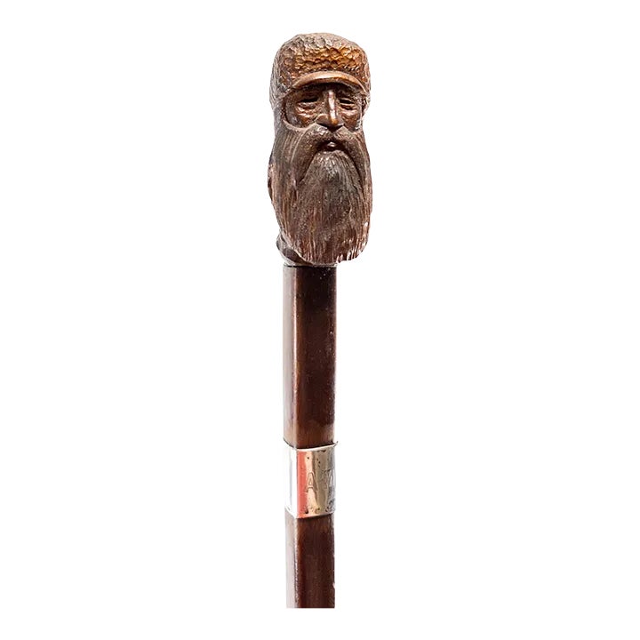 Early 20th Century Americana Folk Art Carved Old Man Cane or Walking ...
