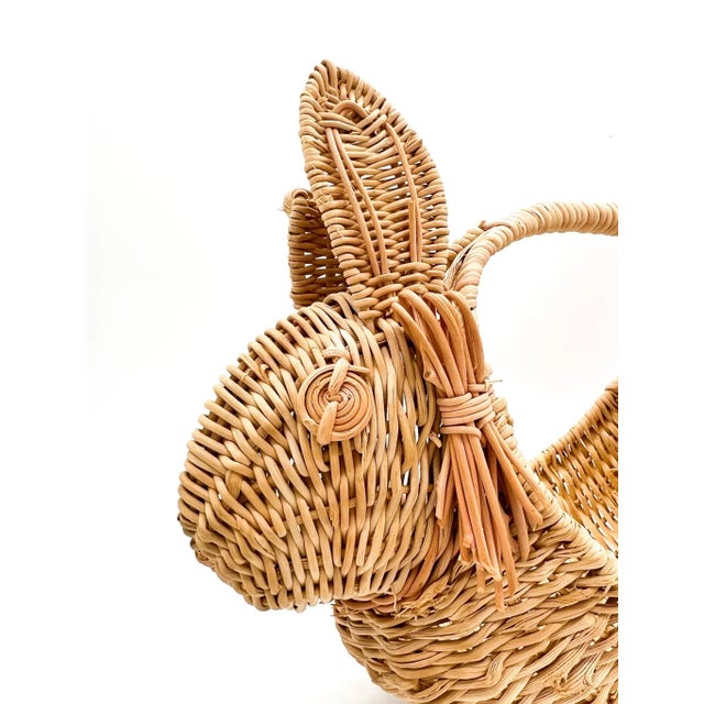 Late 20th Century Vintage Boho Chic Wicker Rabbit Bunny Basket | Chairish
