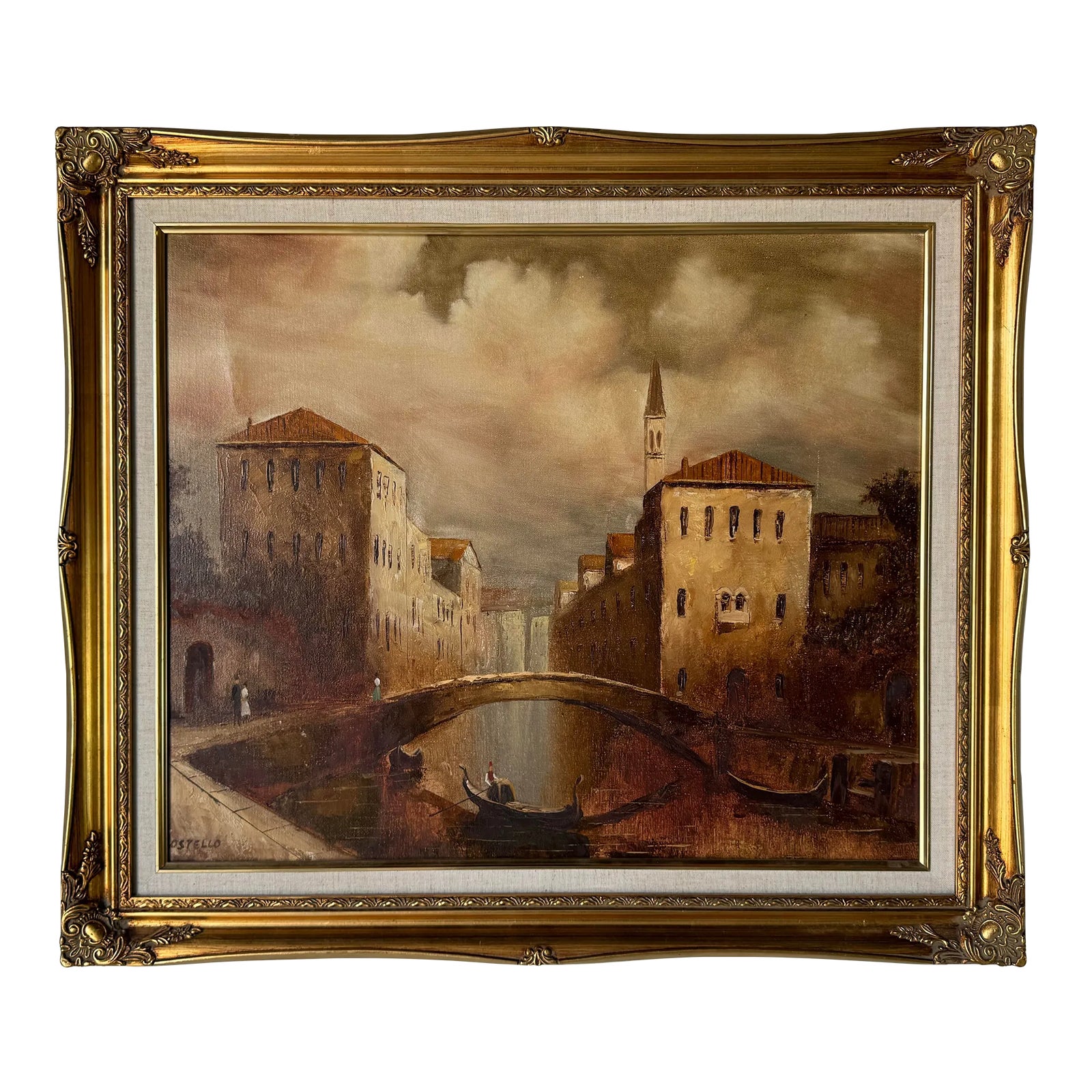 L. Costello Venetian Scene Oil on Canvas Painting, Framed | Chairish
