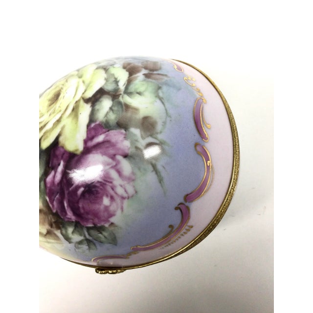 Huge Vintage Porcelain Castel Limoges Egg Shaped Trinket Box Flowers ...