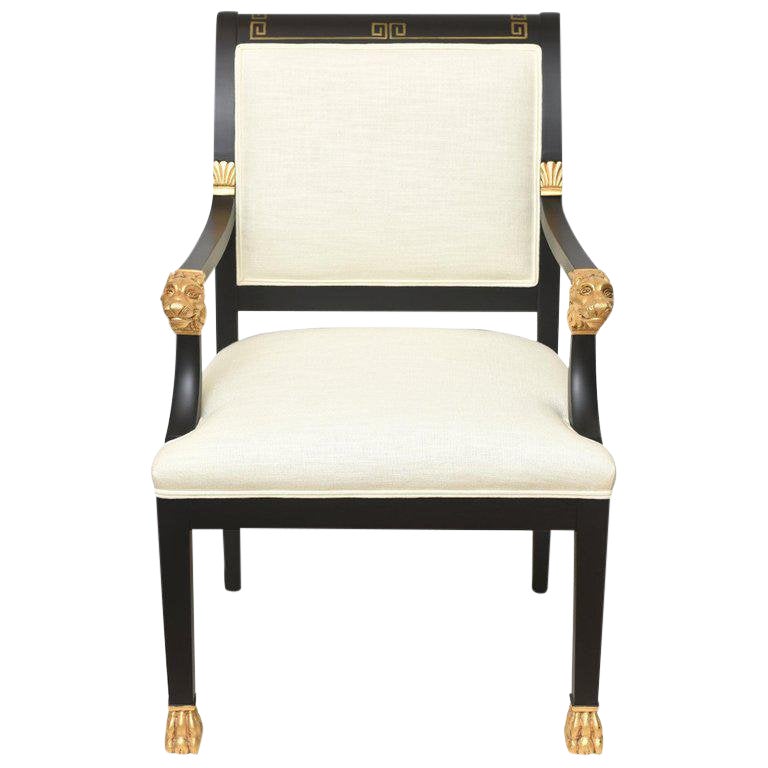 Greek Key Ram and Gold Leafed Wood Upholstered Chair | Chairish