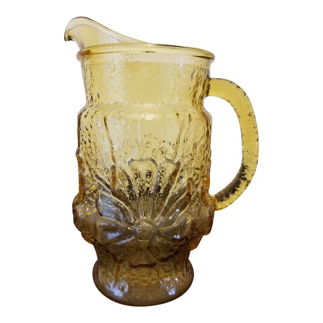 Vintage Anchor Hocking Rainflower Amber Glass Pitcher Chairish