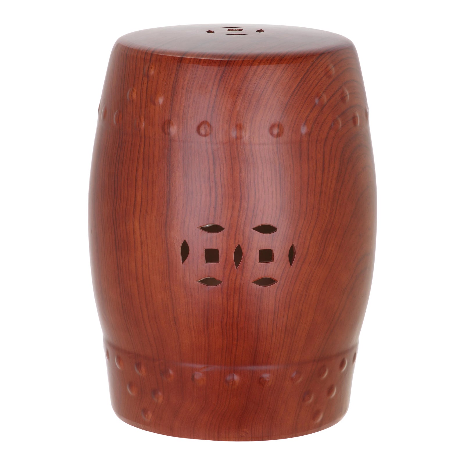 Indoor Ceramic Garden Stool in Red Faux Wood Finish | Chairish