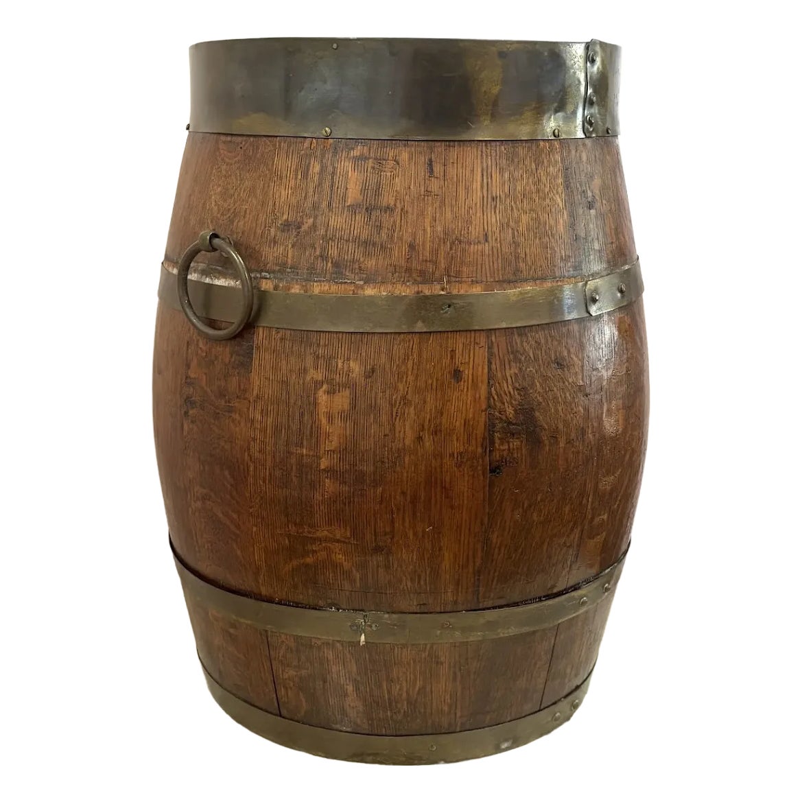 Dutch Oak/Brass Barrel Bucket Umbrella Stand | Chairish