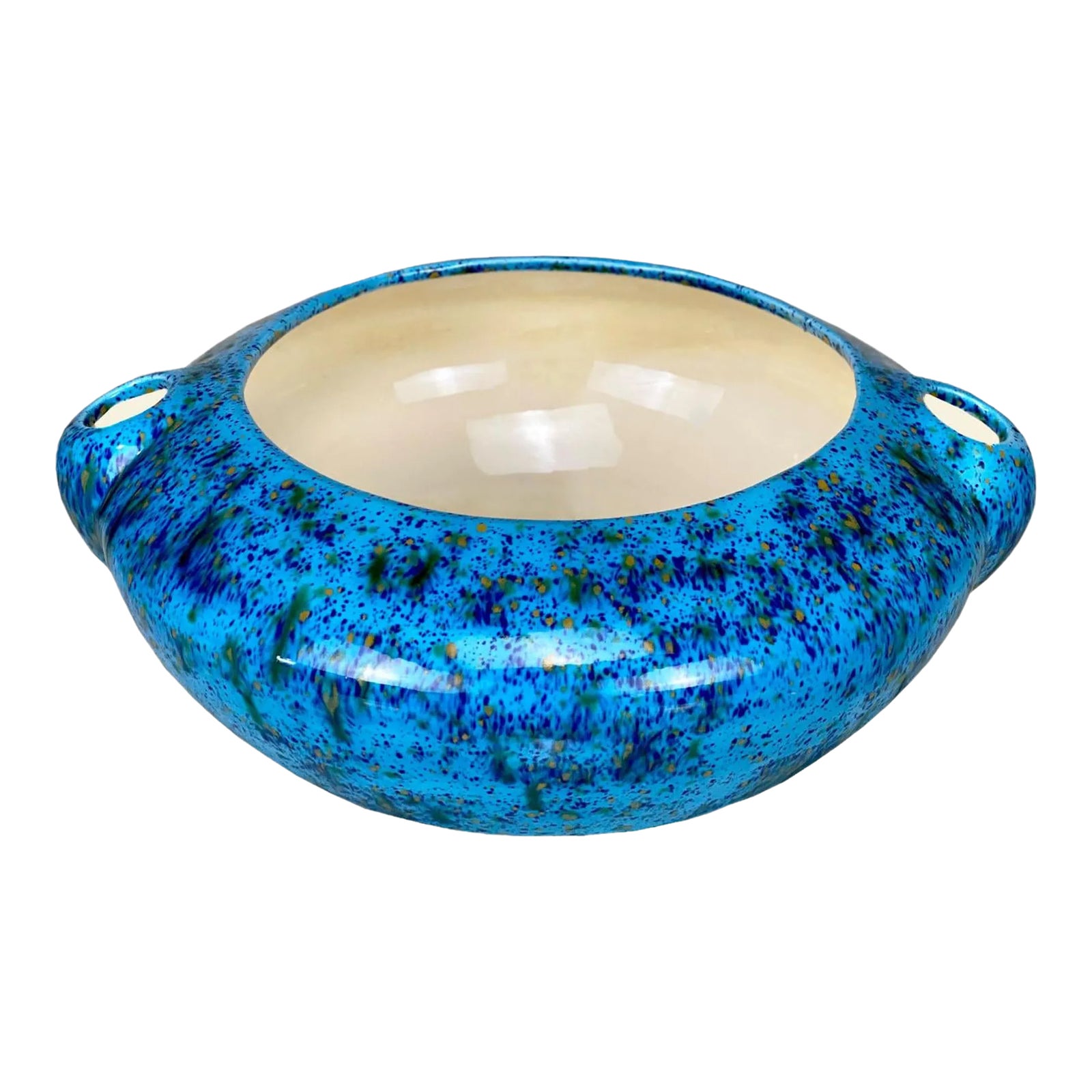 Mid-Century Atomic Blue Ceramic Art Pottery Jardiniere Planter | Chairish