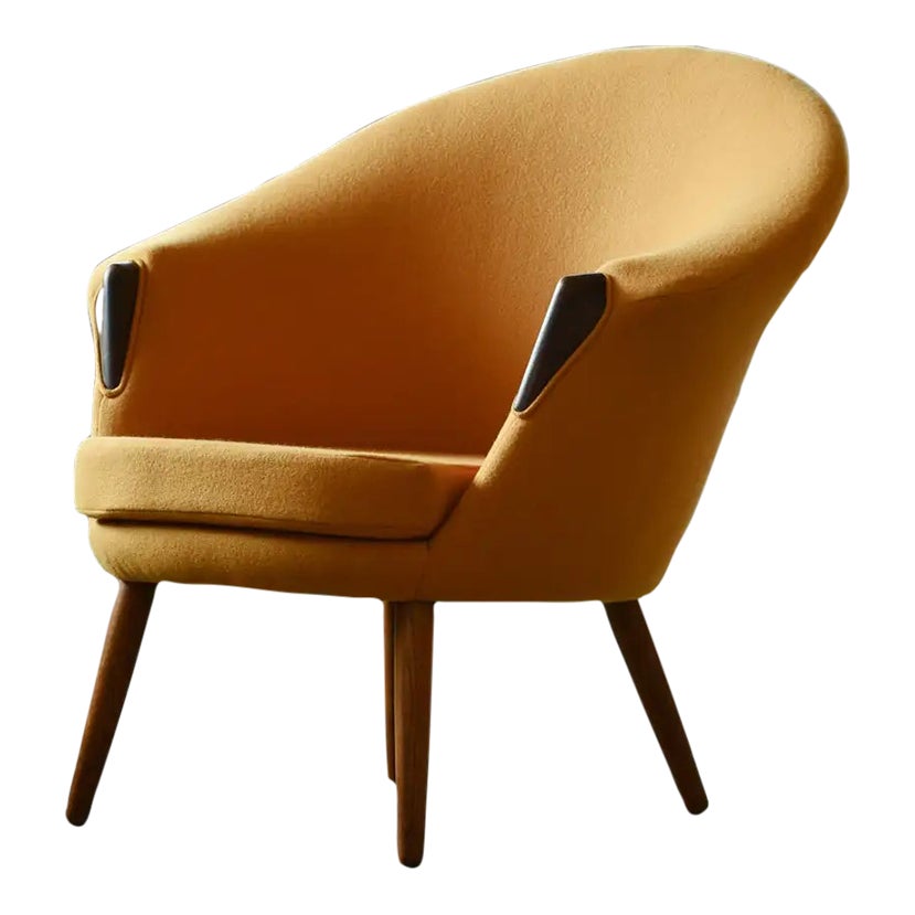Danish Midcentury Tub Chair Newly Re-Upholstered in Yellow Tonus Wool ...
