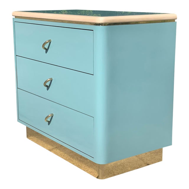 Postmodern Brass and Laminate 3 Drawer Nightstand | Chairish