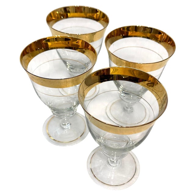 Vintage Dorothy Thorpe Style Goblets With Triple Gold Bands - A Set of ...