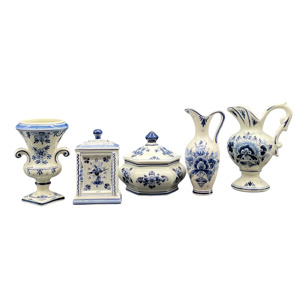 Delft Blue Set with Table Clock from Royal Delft, 1960s, Set of 5 ...