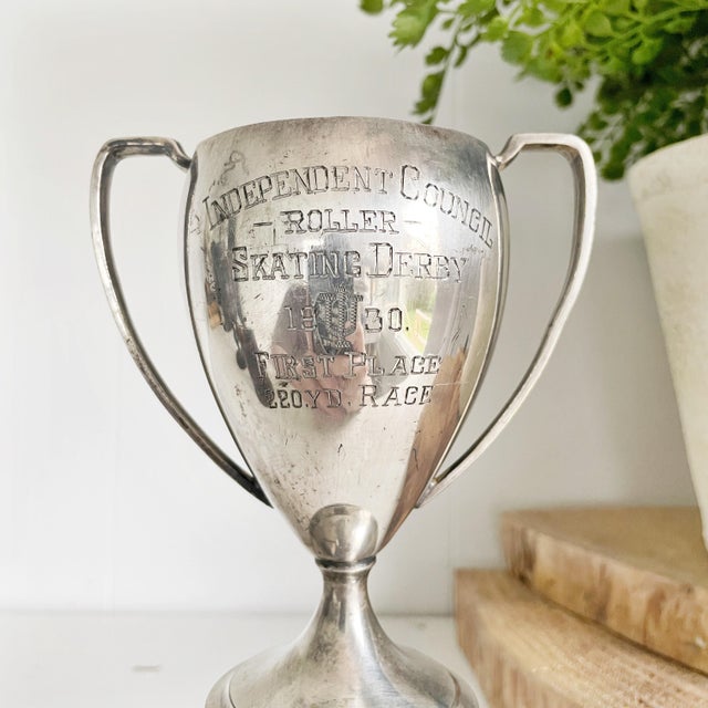 1930 Silver Plated Roller Skating Derby Trophy | Chairish