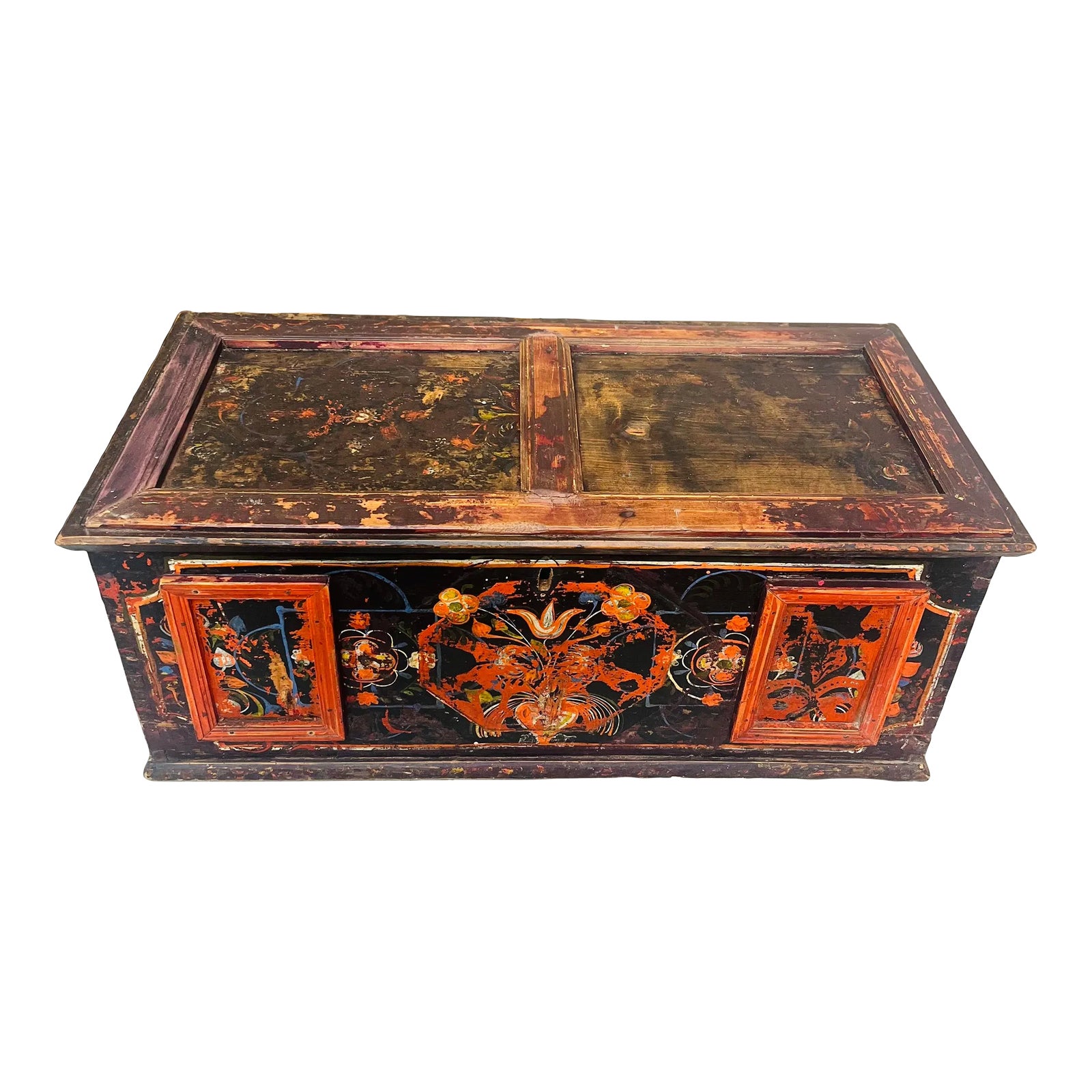 Late 20th Century Hand Painted Antique European Trunk | Chairish