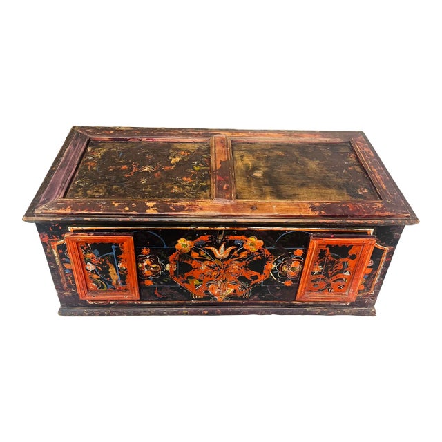 Late 20th Century Hand Painted Antique European Trunk | Chairish