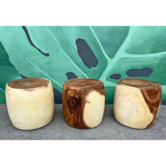 Monkey Pod Drum Stool / Side Table | Chairish