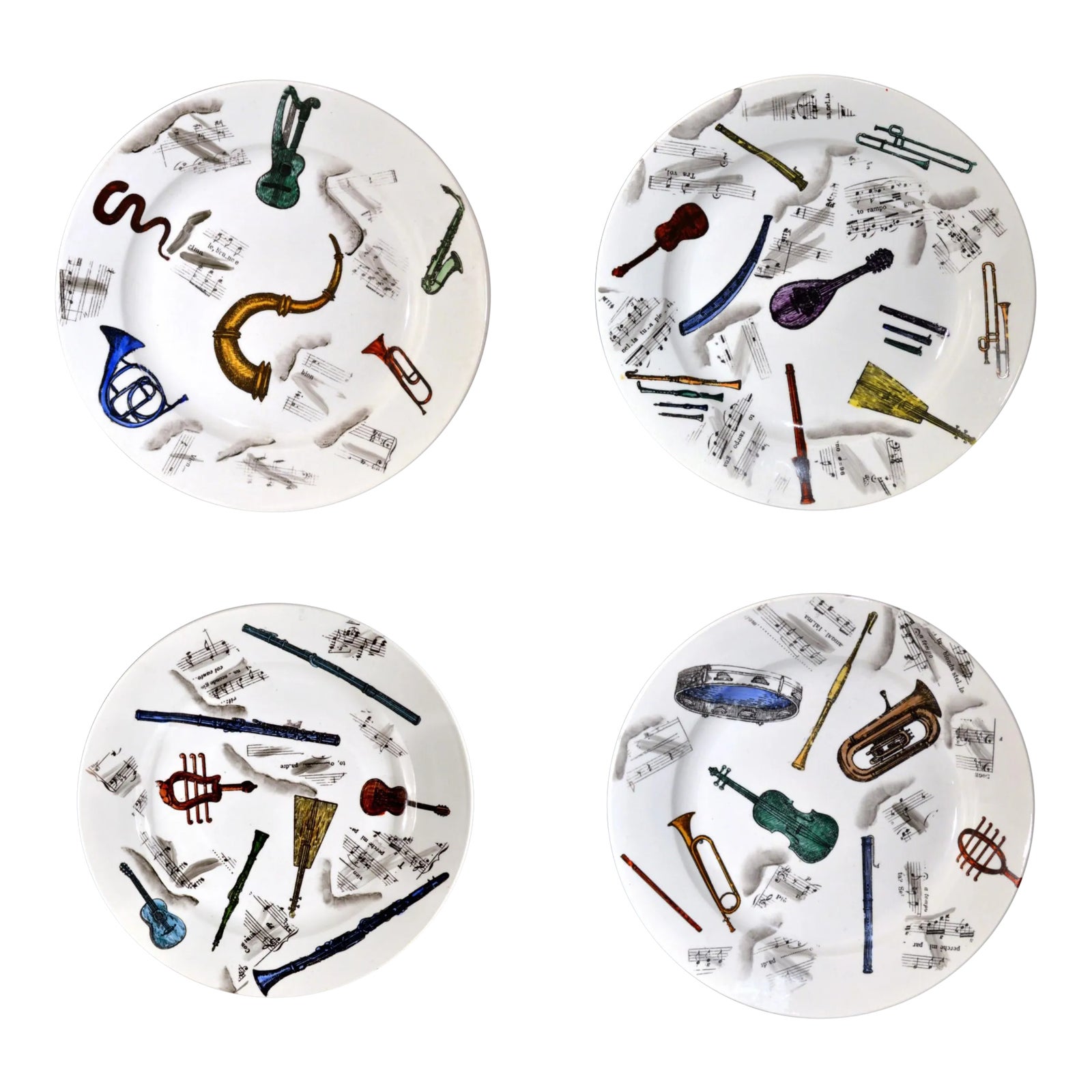 Early 1950s Piero Fornasetti Musical Pottery Plates - Set of 4 | Chairish