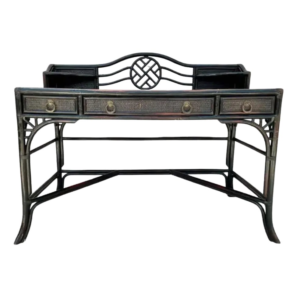 Chinoiserie Chinese Chippendale Bamboo Writing Desk | Chairish