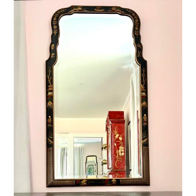 Vintage 1960s Queen Anne-Style Black and Gold Lacquered Mirror in ...