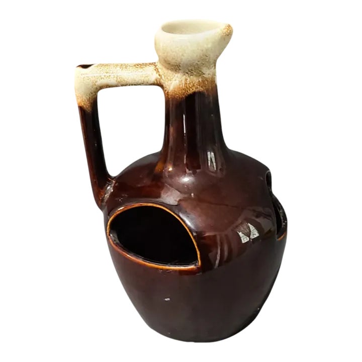 Vintage Brown Drip Glazed Pottery Strawberry Jug Planter | Chairish