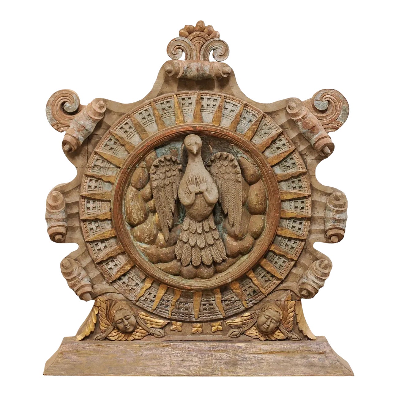 Antique Portuguese Church Plaque Adorned With Rays and Dove at Center ...