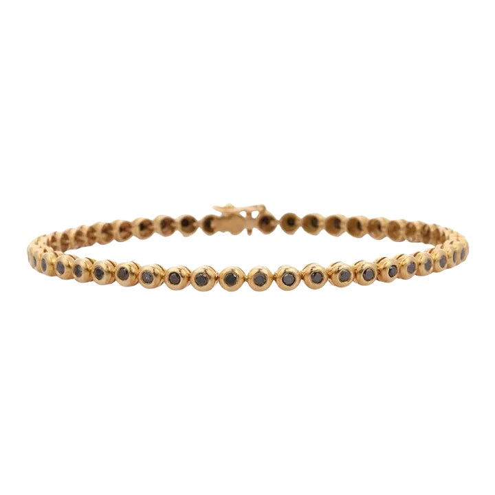 14k Solid Yellow Gold Mounted Black Diamond Tennis Bracelet Chairish