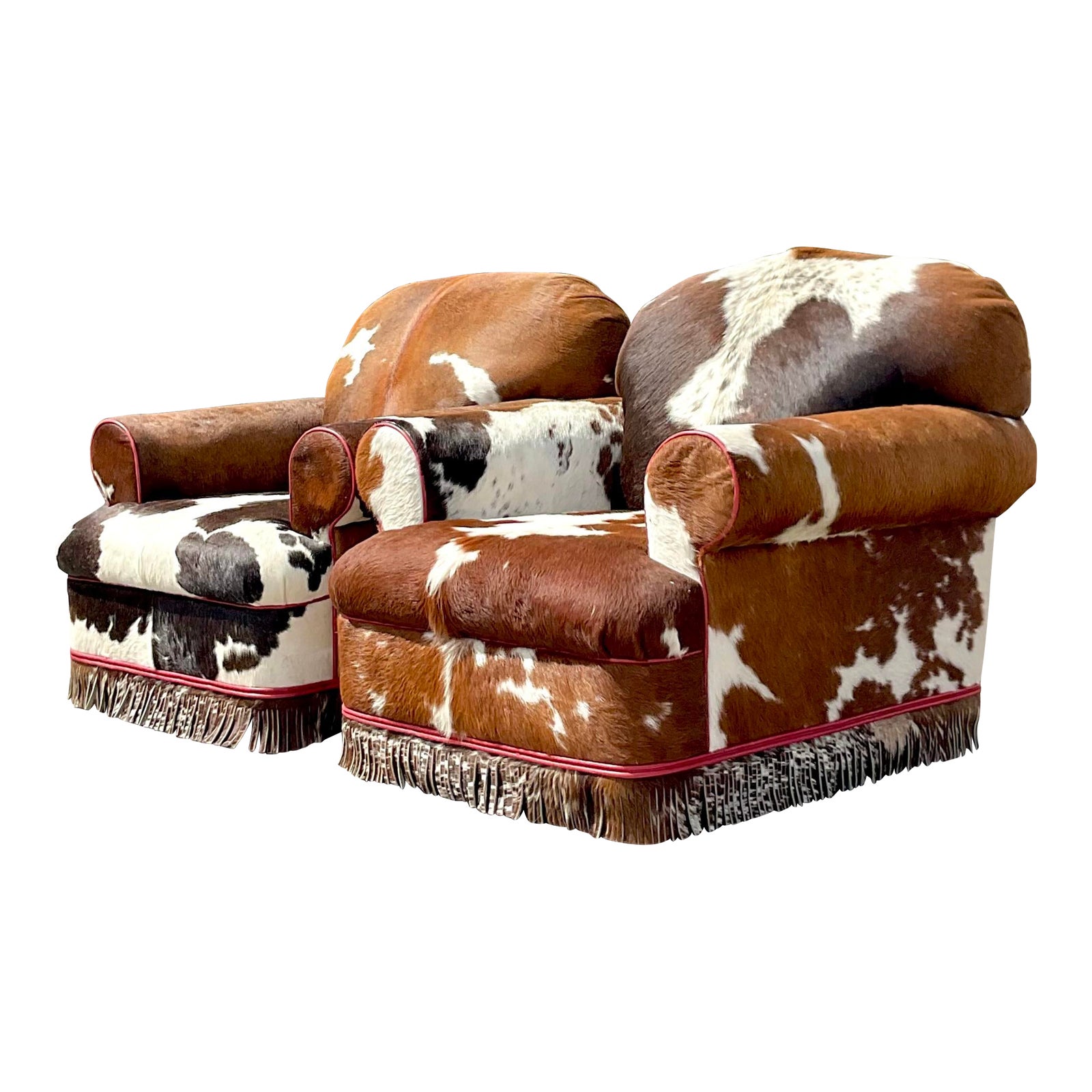 Vintage Boho Custom Cowhide Lounge Chairs - a Pair | Chairish