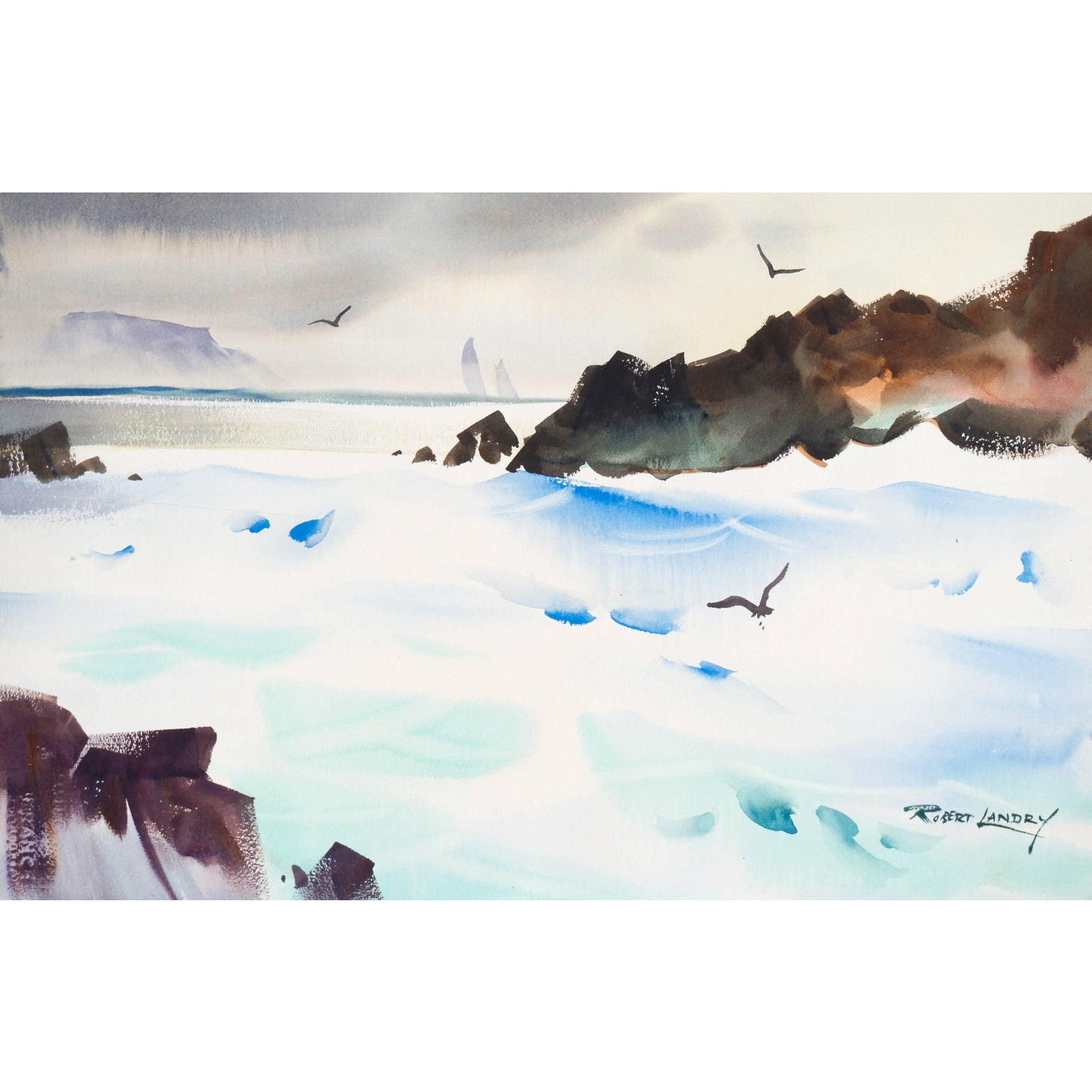 'Seascape' by Robert Landry, Circa 1965; San Diego Watercolor Society ...