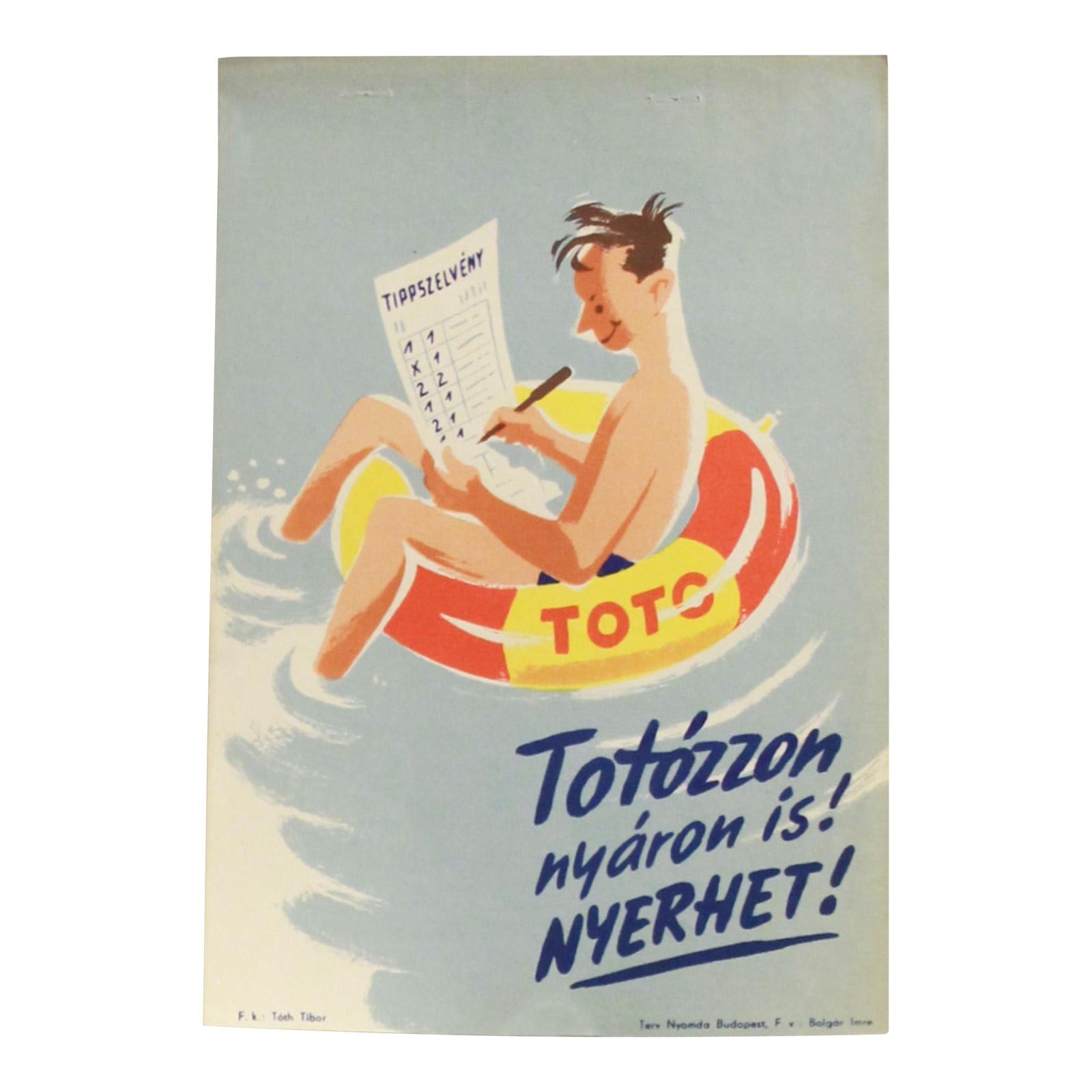 1954 Hungarian Advertising Poster, "Play Football Pool in the Summer ...