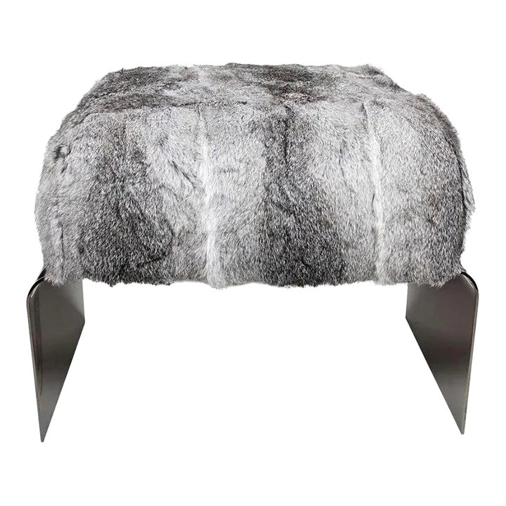 Rabbit Fur Ottoman Bench With Steel Base in Black Nickel | Chairish