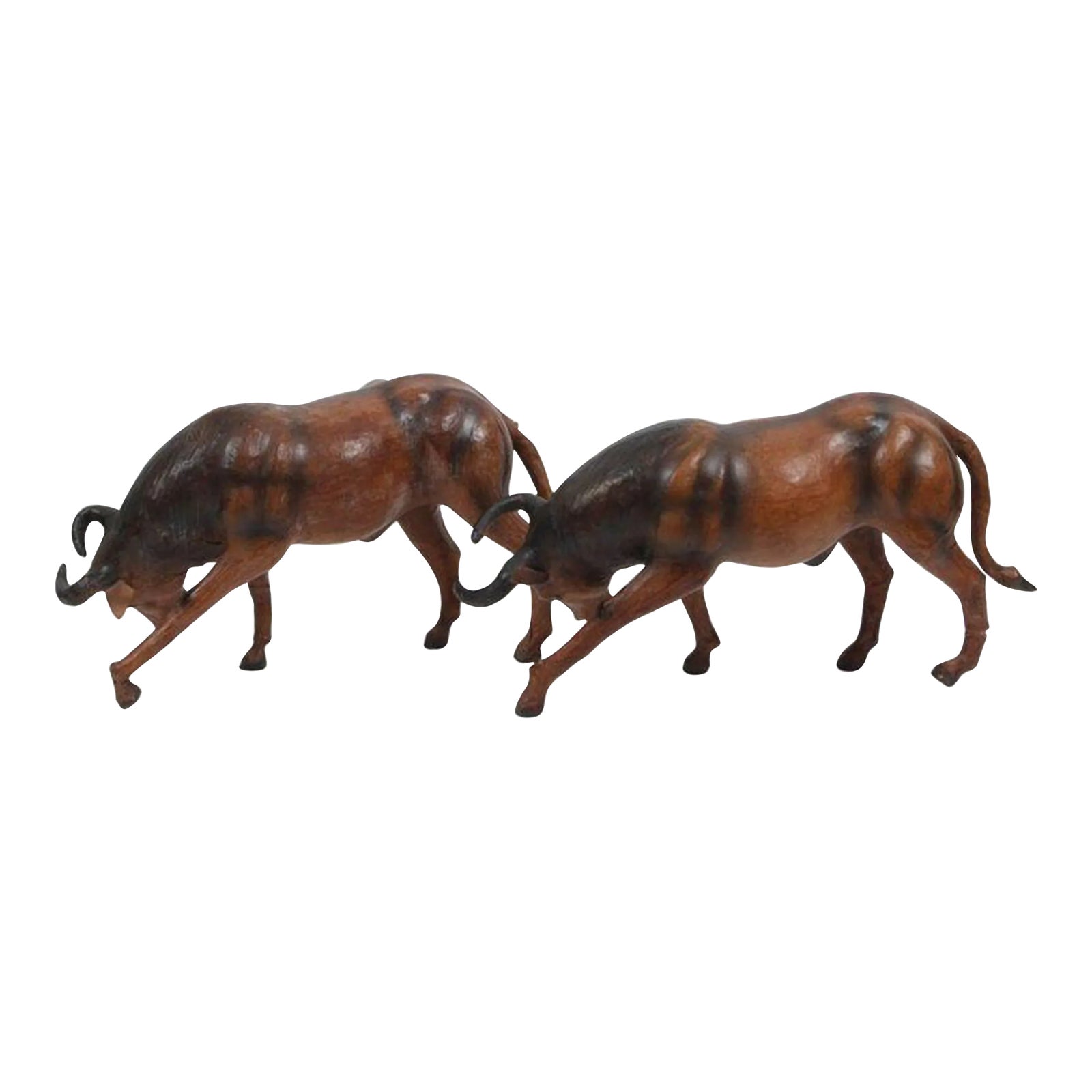Leather Vintage Decorative Fighting Bulls, Pair | Chairish