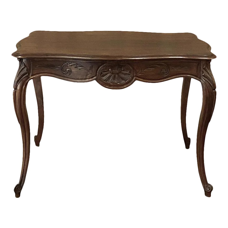 19th Century French Louis XV Hand-Carved Walnut End Table | Chairish