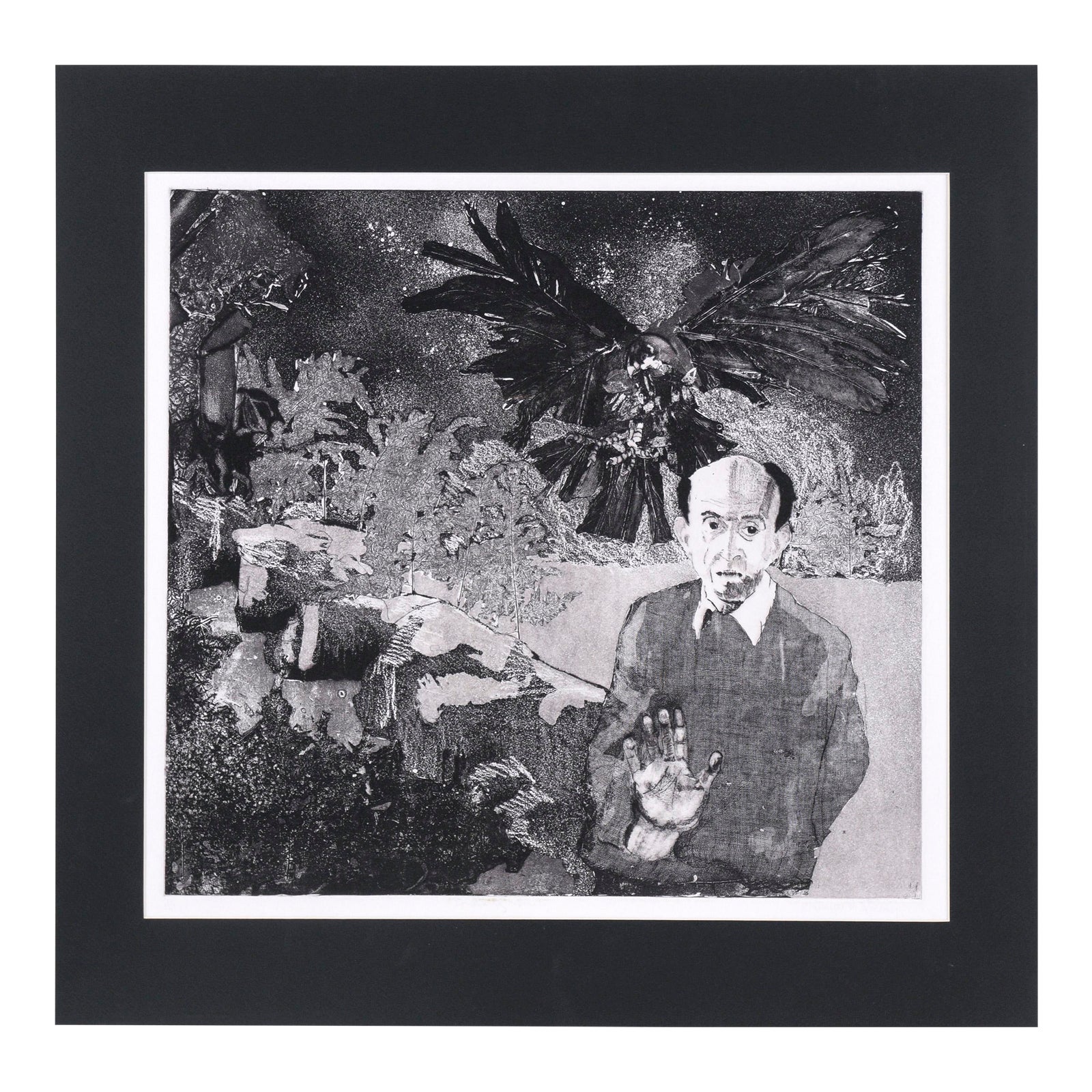 Crow and Man - Abstracted Etching in Ink on Paper by Claudette McElroy ...