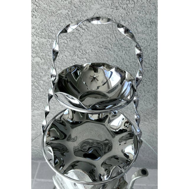 Mid 20th-Century Silver-Tone Mirrored Glass 2-Tier Fluted Bon Bon ...