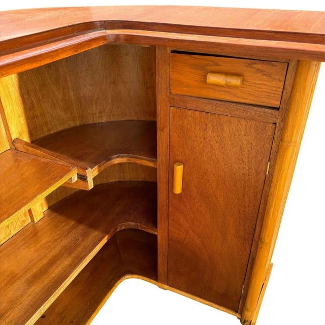 1940s Restored Stacked Rattan & Mahogany L-Shaped Croner Bar | Chairish