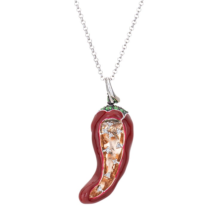 Red Hot Chili Pepper Necklace Diamond Tsavorite Garnet Enamel 14k White ...
