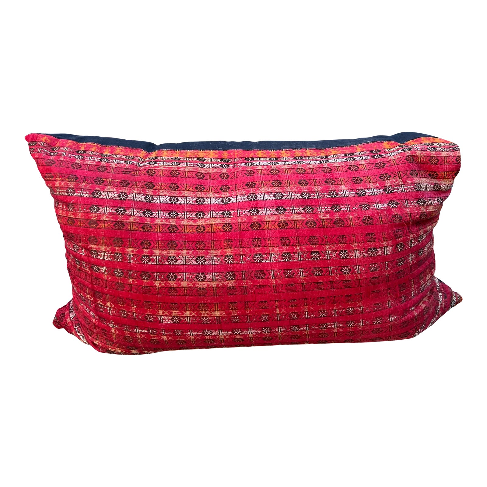 Red and Black Custom Down Pillow Made From 19th Century Silk Turban ...