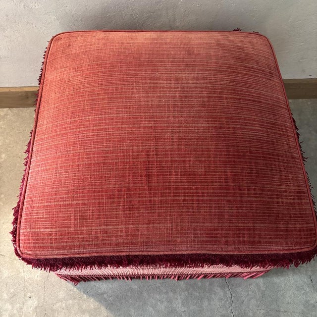 Vintage Pouf in Red Fabric | Chairish