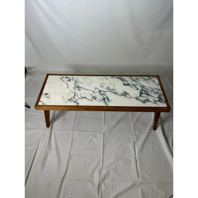 Mid-Century Splayed Leg Inset Marble Coffee Table | Chairish