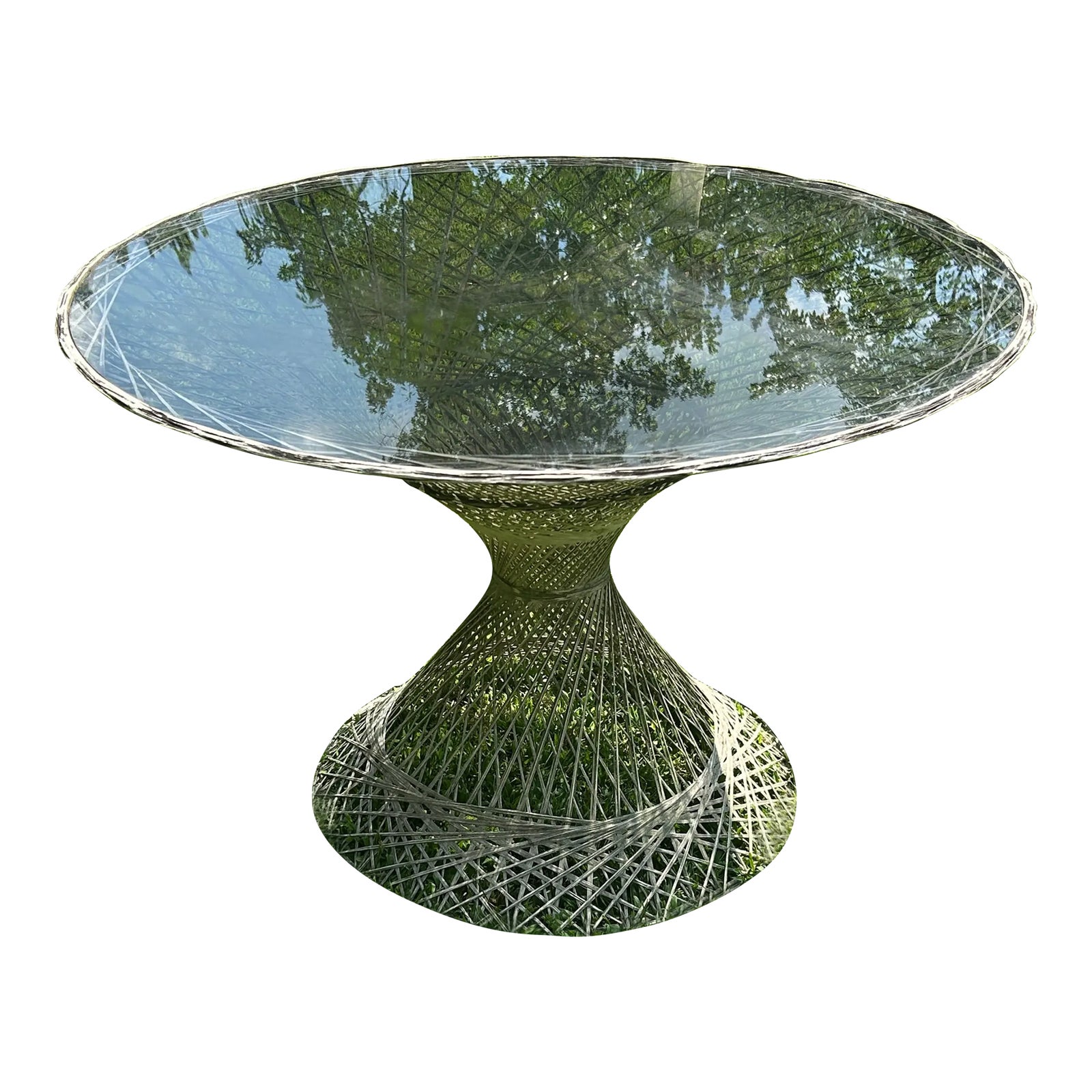 Vintage Glass Top Fiberglass Patio Table | Chairish