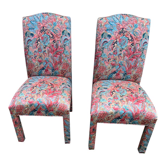 Pair of Parsons Upholstered Printed Chairs | Chairish