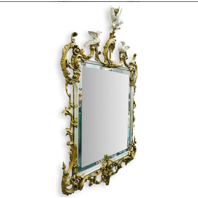 Antique Carved Gilt Wood and Silvered Bird Wall Mirror | Chairish