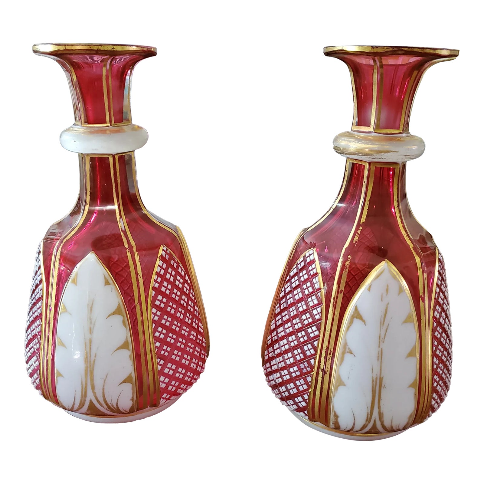 Pair of Antique Moser Bohemian Glass Perfume Bottles | Chairish